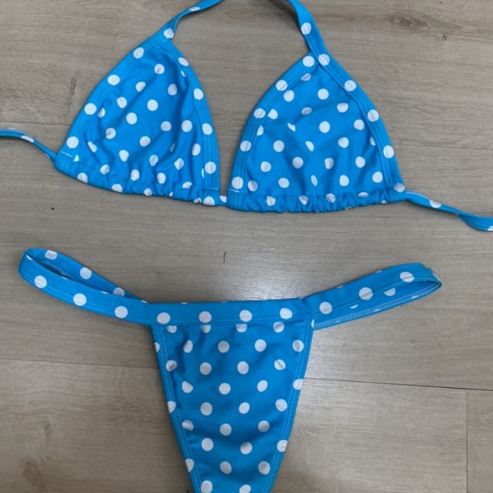 Biquini Da Marquinha Esparadrapo Poa Azul E Branco G Kariocas
